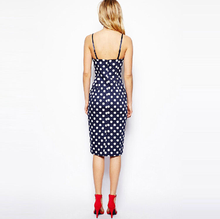 Navy Polka Dot Dot Bra Straps Deep V Fashion Sexy Women Lady Dresses ...